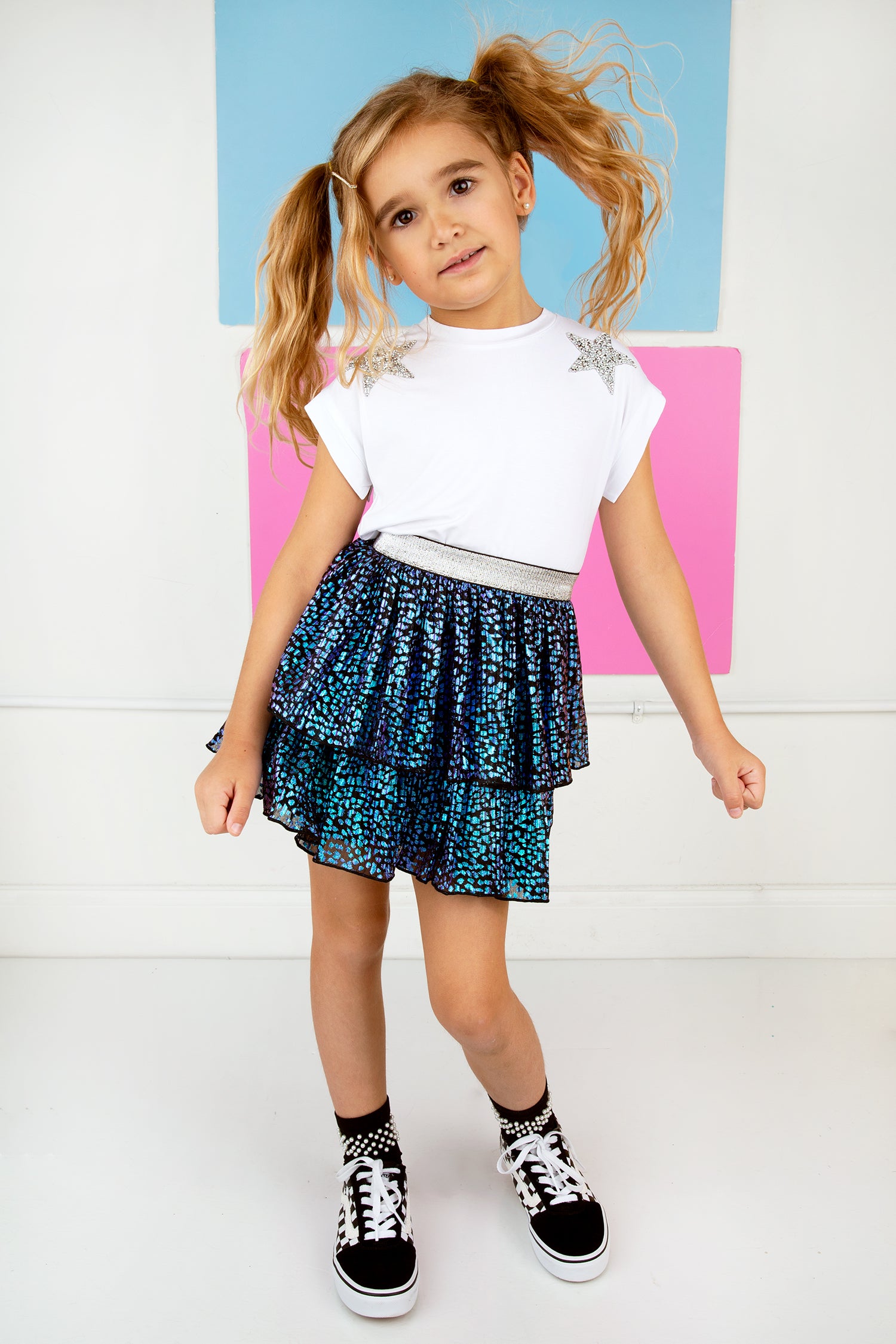 Holo Print Tiered Skirt – Me & Kay